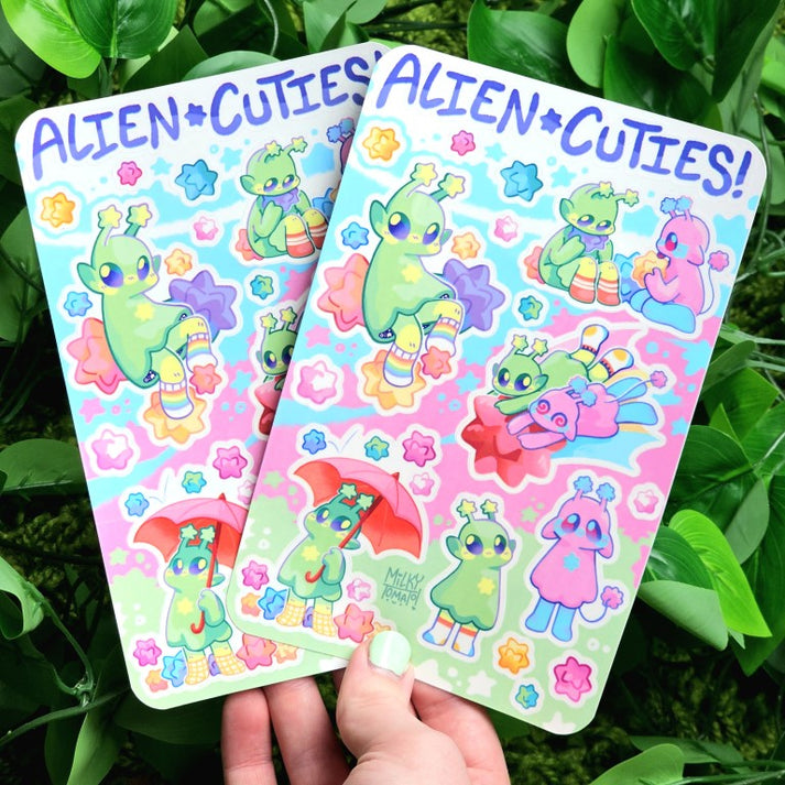 Cute Alien Sticker Sheet | Milky Tomato