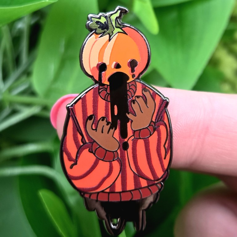 Gore Pumpkin Head In Red Sweater Enamel Pin | Milky Tomato