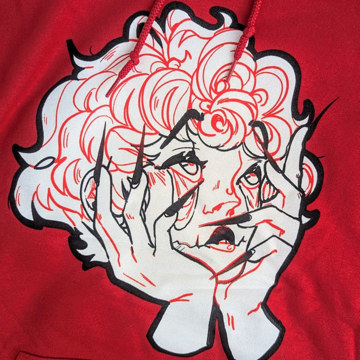 Red Droopy Eye Girl Front Image Hoodie – Milky Tomato