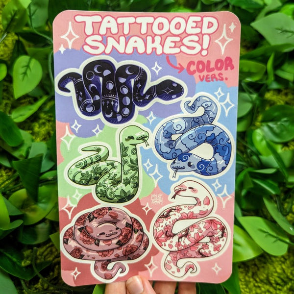 Colored Tattooed Snakes Sticker Sheet | Milky Tomato