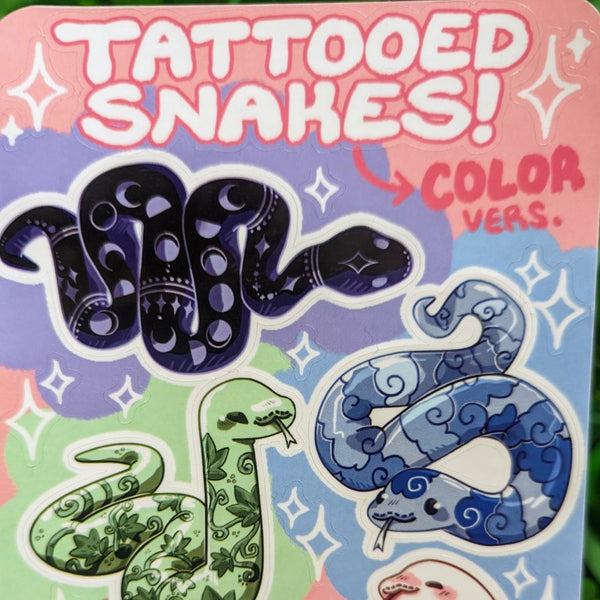 Colored Tattooed Snakes Sticker Sheet | Milky Tomato